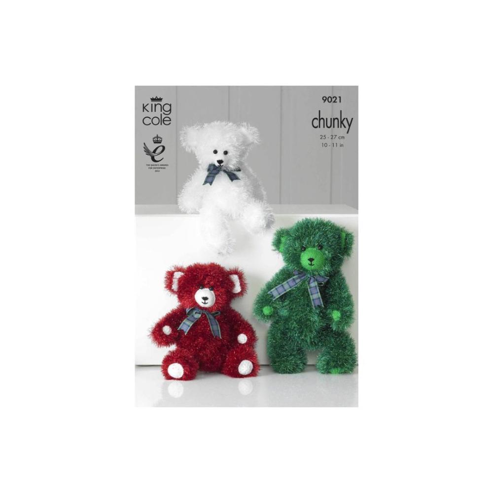 King Cole Tinsel Chunky Teddy Bear Knitting Pattern 9021 | Wool n Stuff