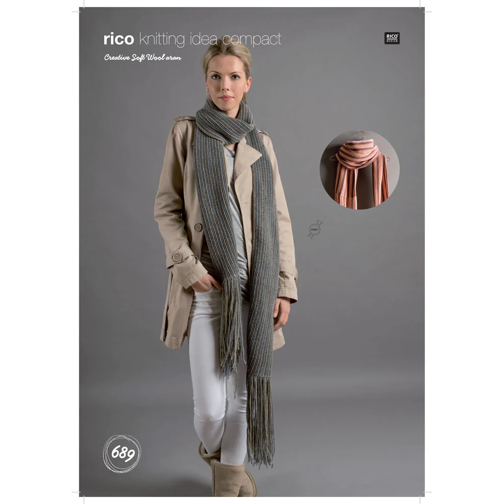 Rico Creative Soft Wool Aran Scarf Knitting Pattern 689 – Wool n Stuff