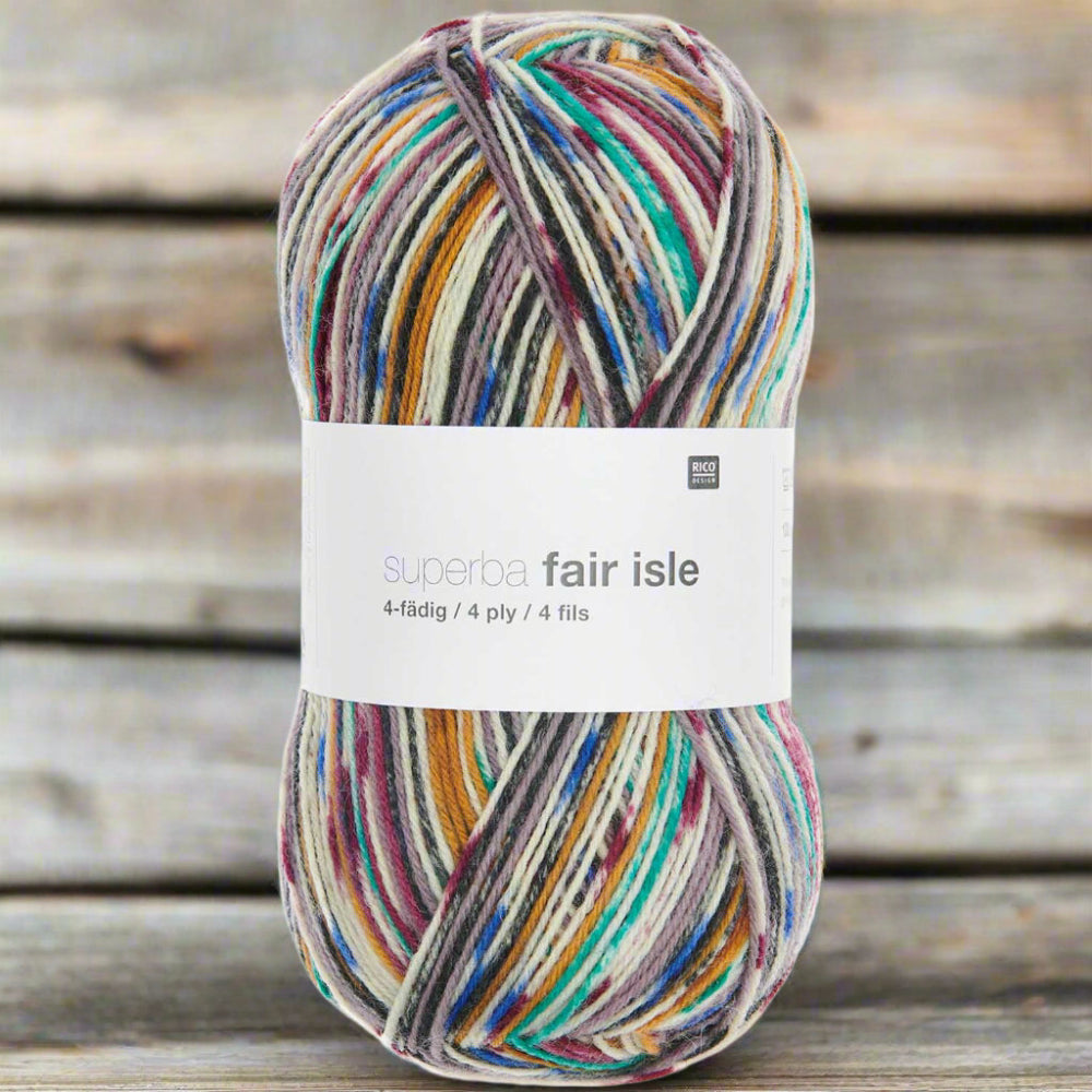 Rico Superba Fair Isle 4 Ply Sock Yarn – Self-Patterning 100g Ball ...
